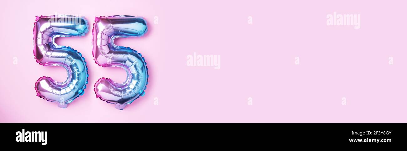 Rainbow foil balloon number, digit ninety-five. Birthday greeting card with inscription 95 ...