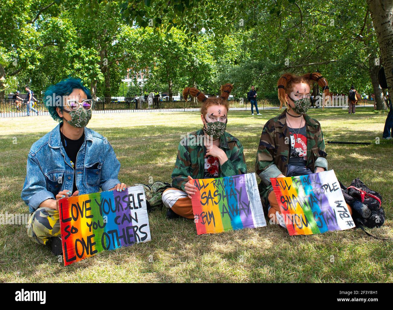 Anti-racism campaigners with signs, at the Black Lives Matter ...