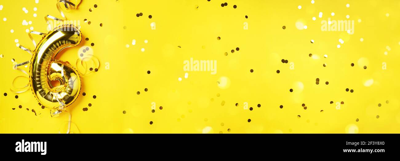 Gold foil balloon number and digit six 6. Birthday greeting card ...