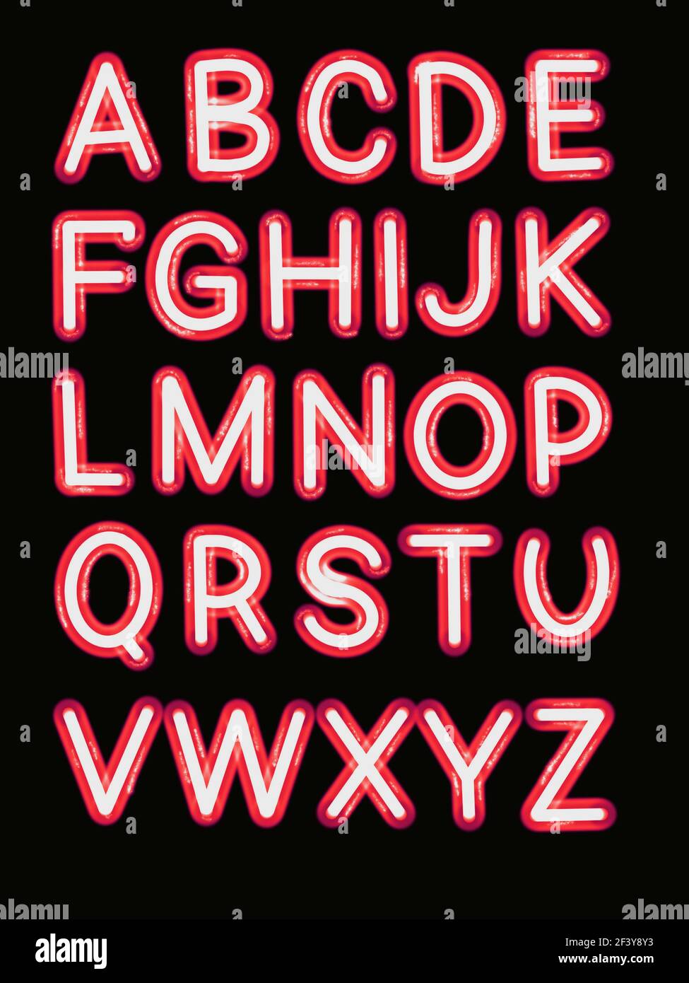 The English alphabet with neon red letters on a black background, for ...