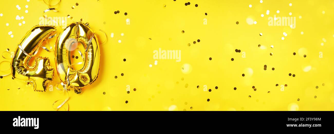 Gold foil balloon number, digit forty. Birthday greeting card ...