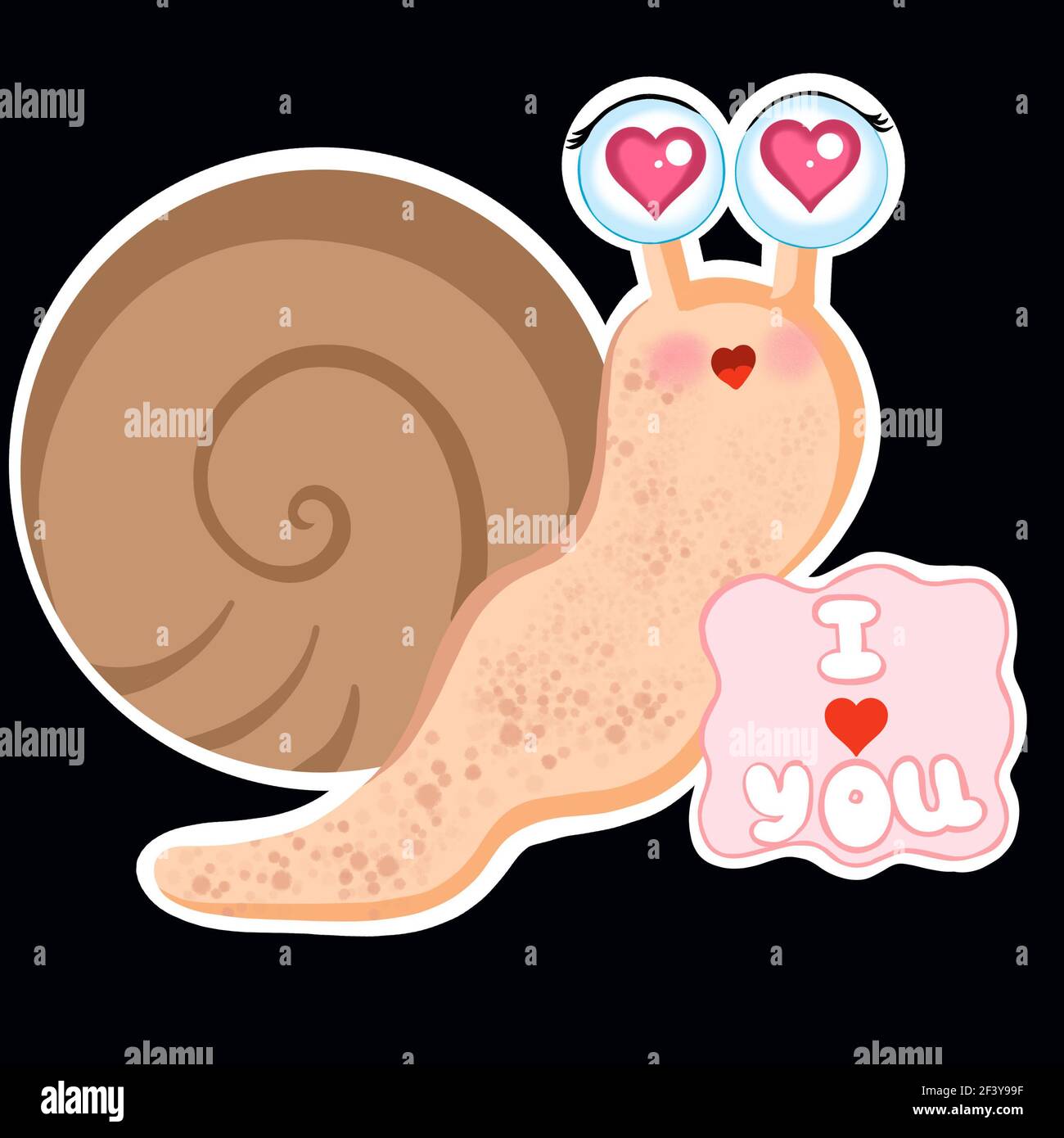 An illustration of a cute cartoon snail sticker with heart eyes holding ...