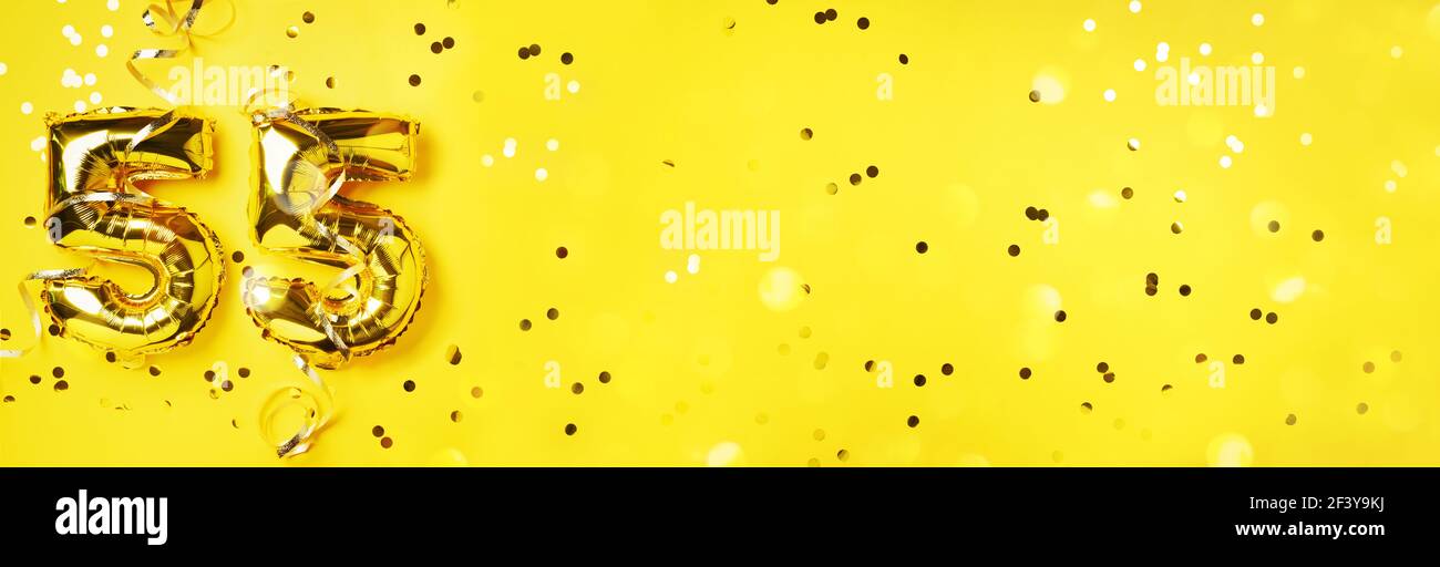 Gold foil balloon number, digit ninety-five. Birthday greeting card, inscription 95. Anniversary ...