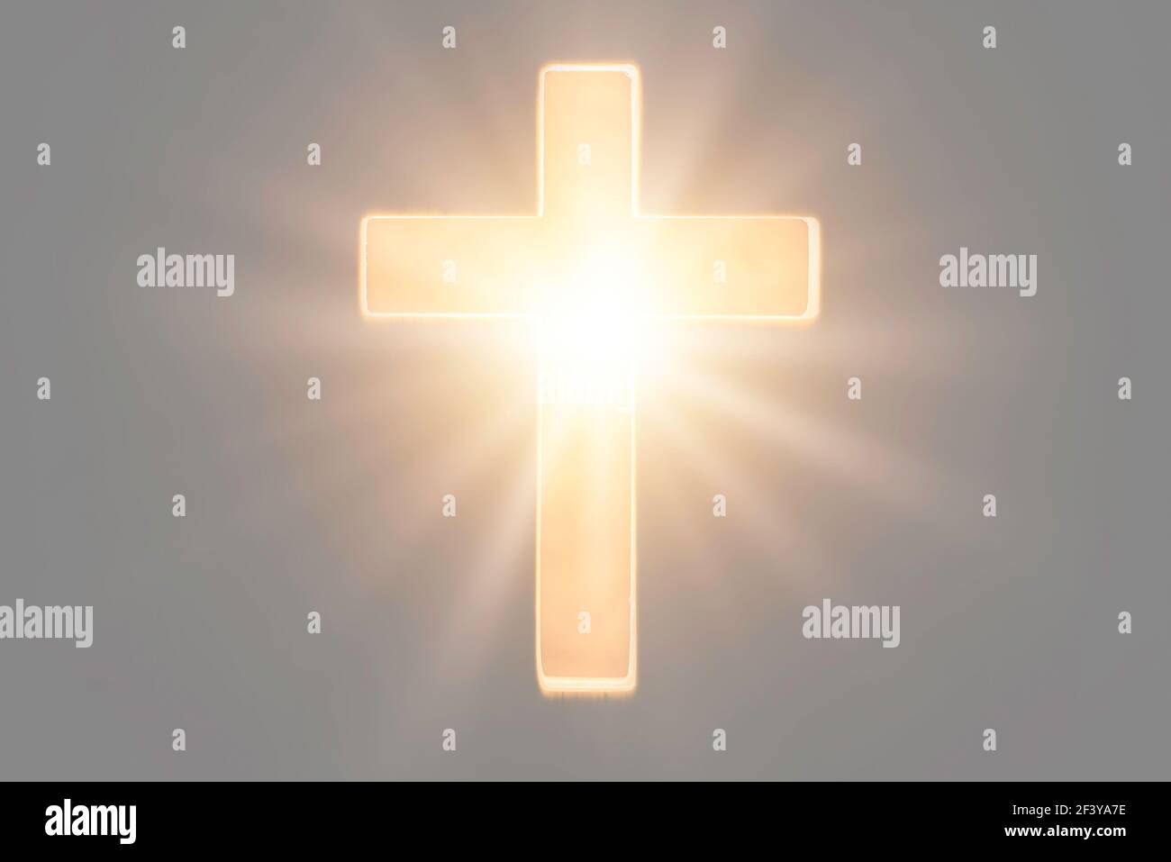 Christian cross with lights, bokeh on black background. Copy space ...