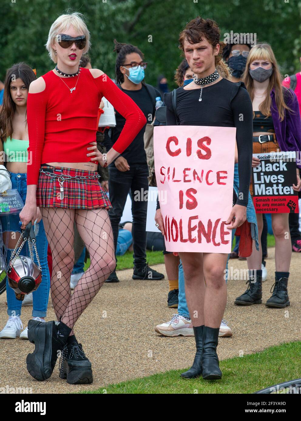 Anti-racism campaigners with signs, at the Black Lives Matter ...
