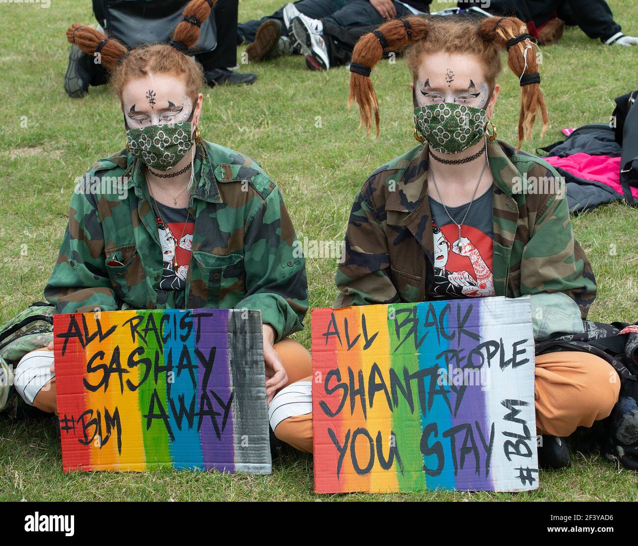 Anti-racism campaigners with signs, at the Black Lives Matter ...