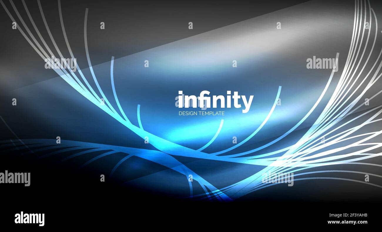 Abstract wave on dark background, shiny glowing neon digital background ...