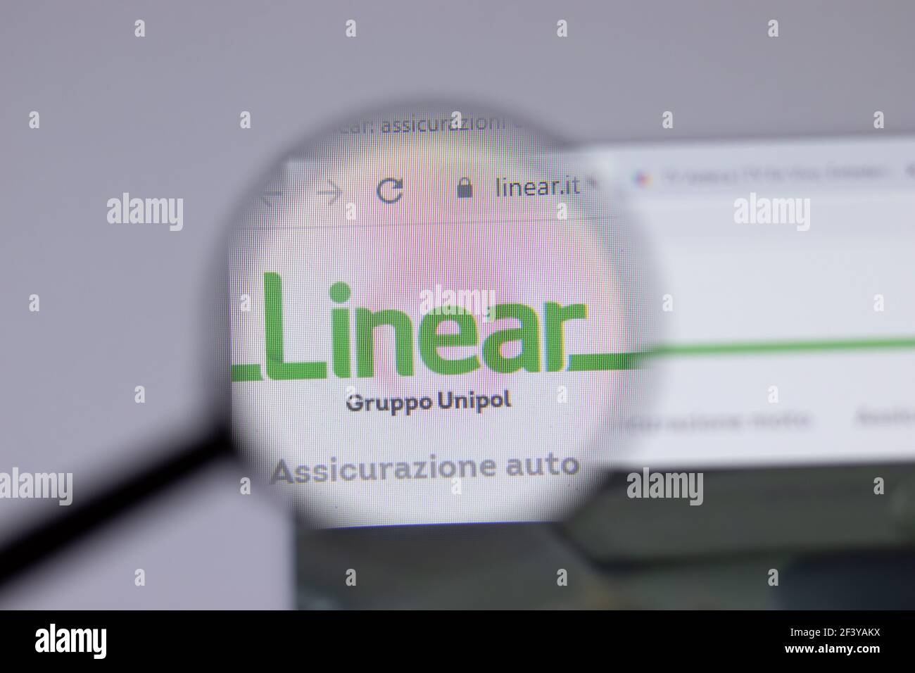 New York, USA - 18 March 2021: Linear Assicurazioni company logo icon on website, Illustrative ...