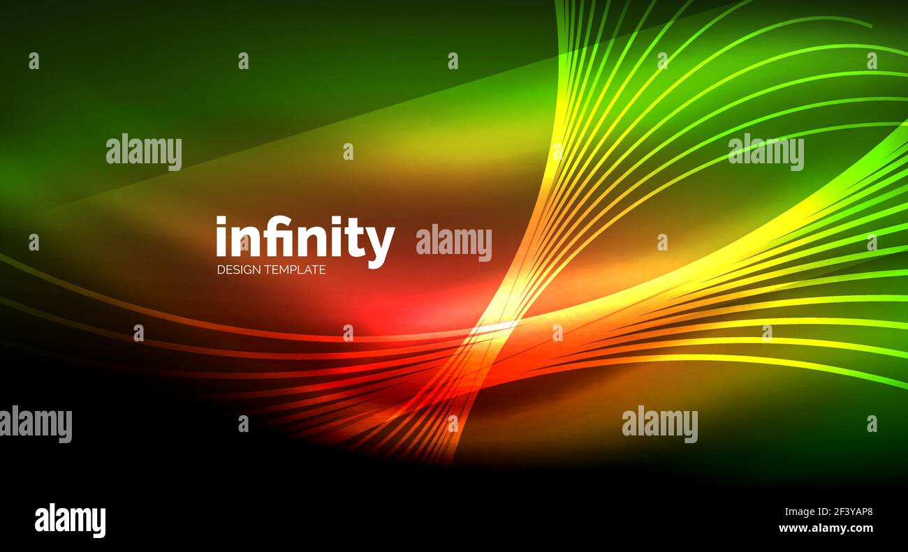 Abstract wave on dark background, shiny glowing neon digital background ...