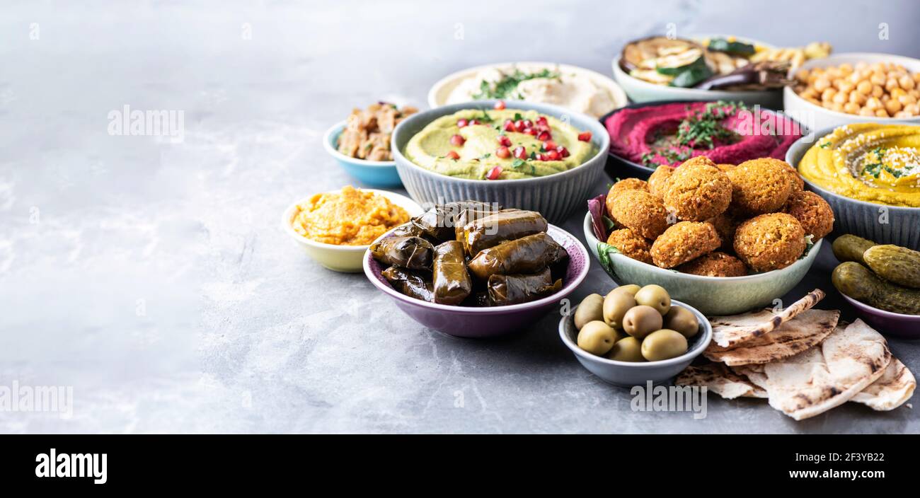 Mediterranean appetizer concept. Arabic traditional cuisine. Middle ...