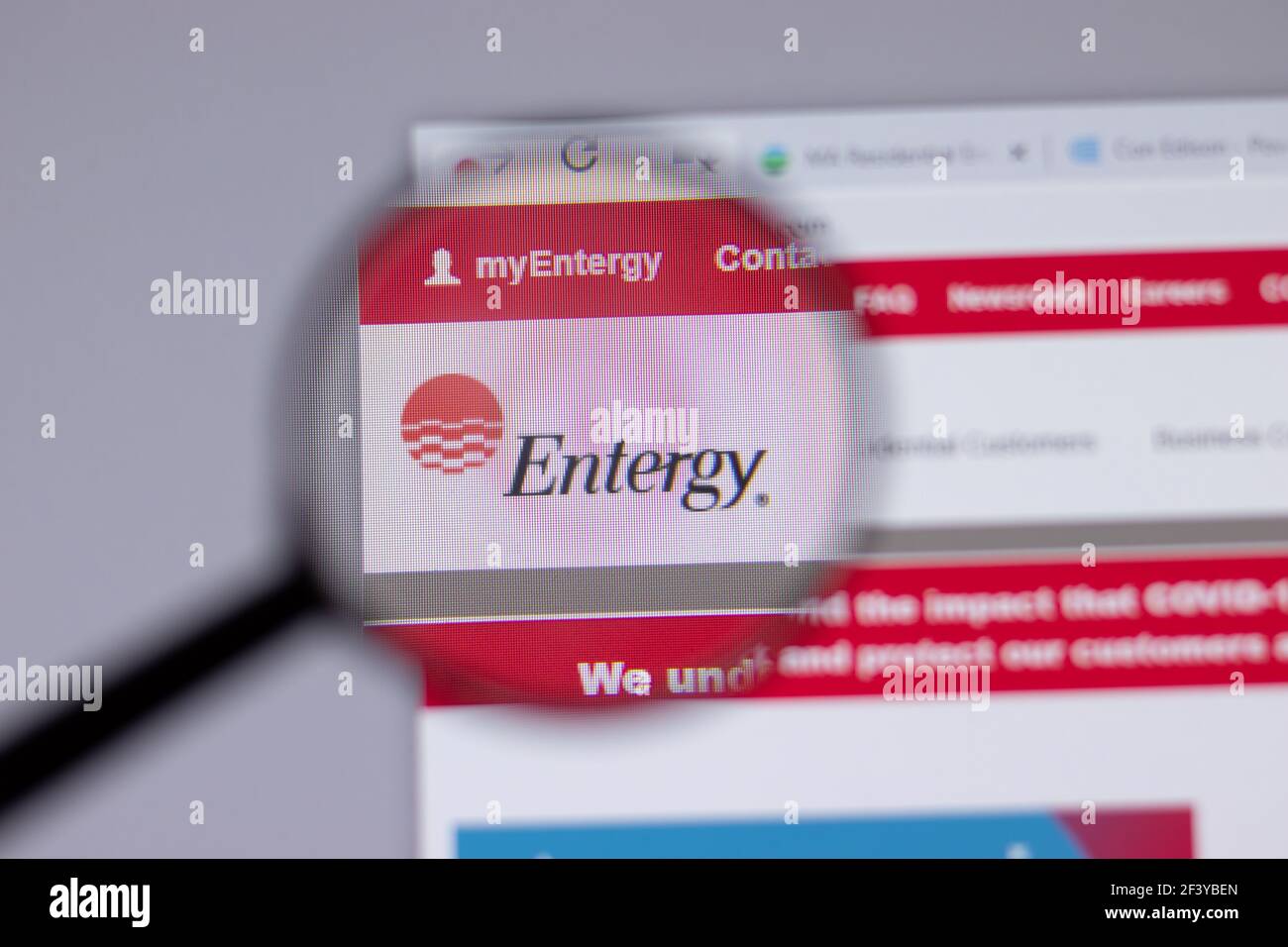 New York, USA - 18 March 2021: Entergy company logo icon on website ...