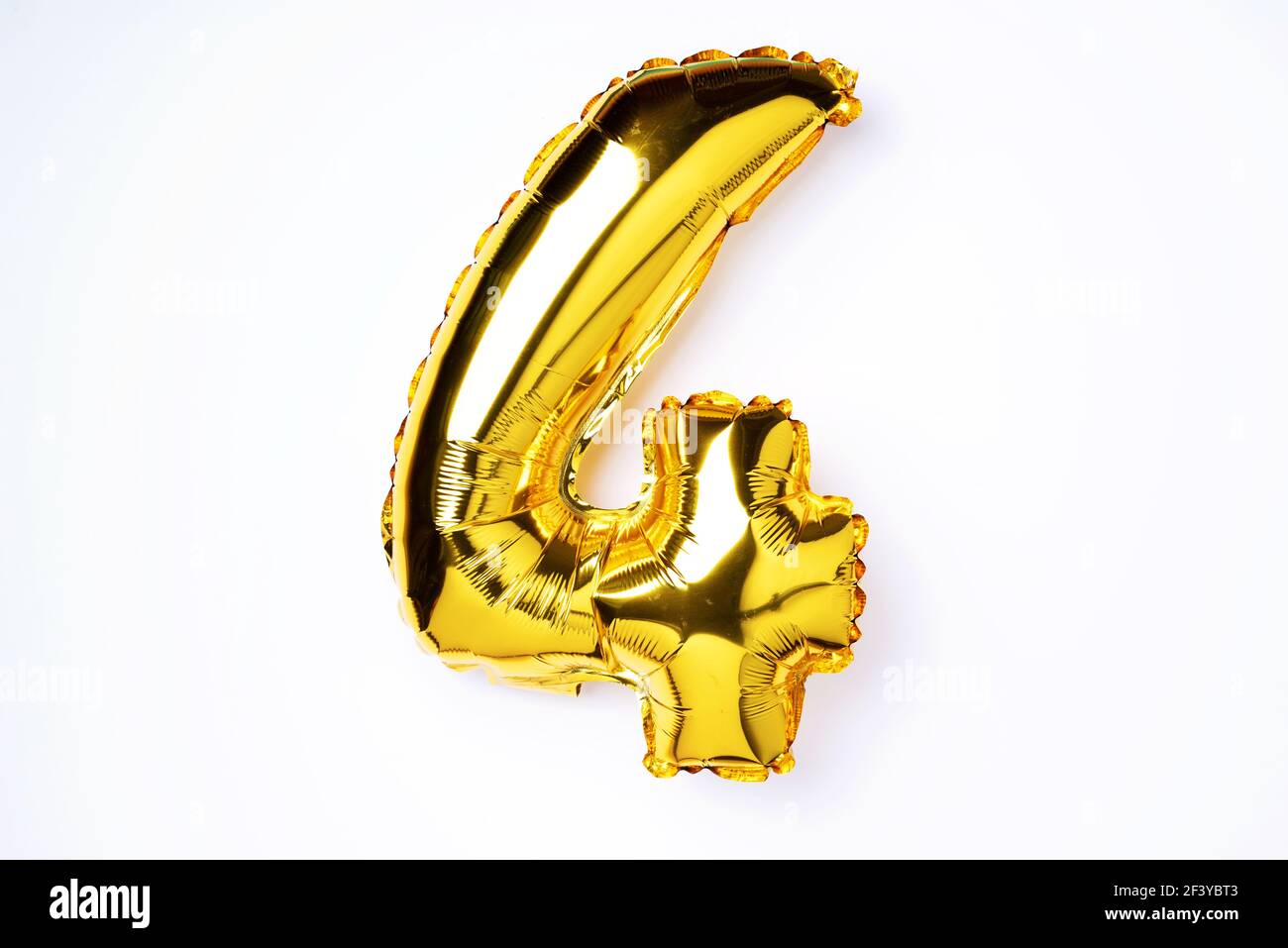 Creative layout. Golden foil balloon number and digit four 4. Birthday ...