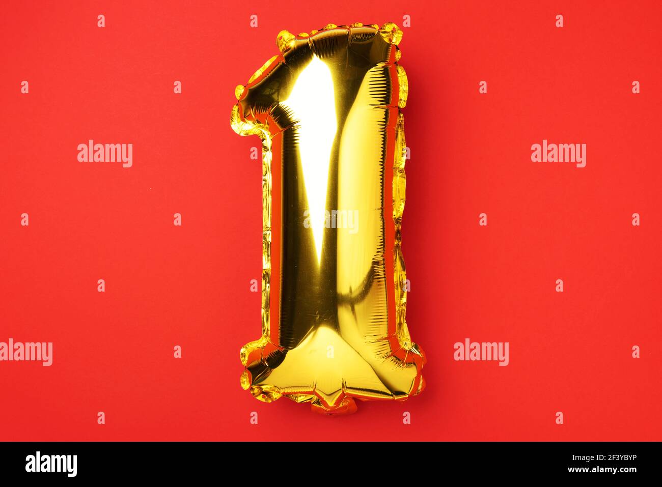 Creative layout. Golden foil balloon number and digit one 1. Birthday ...