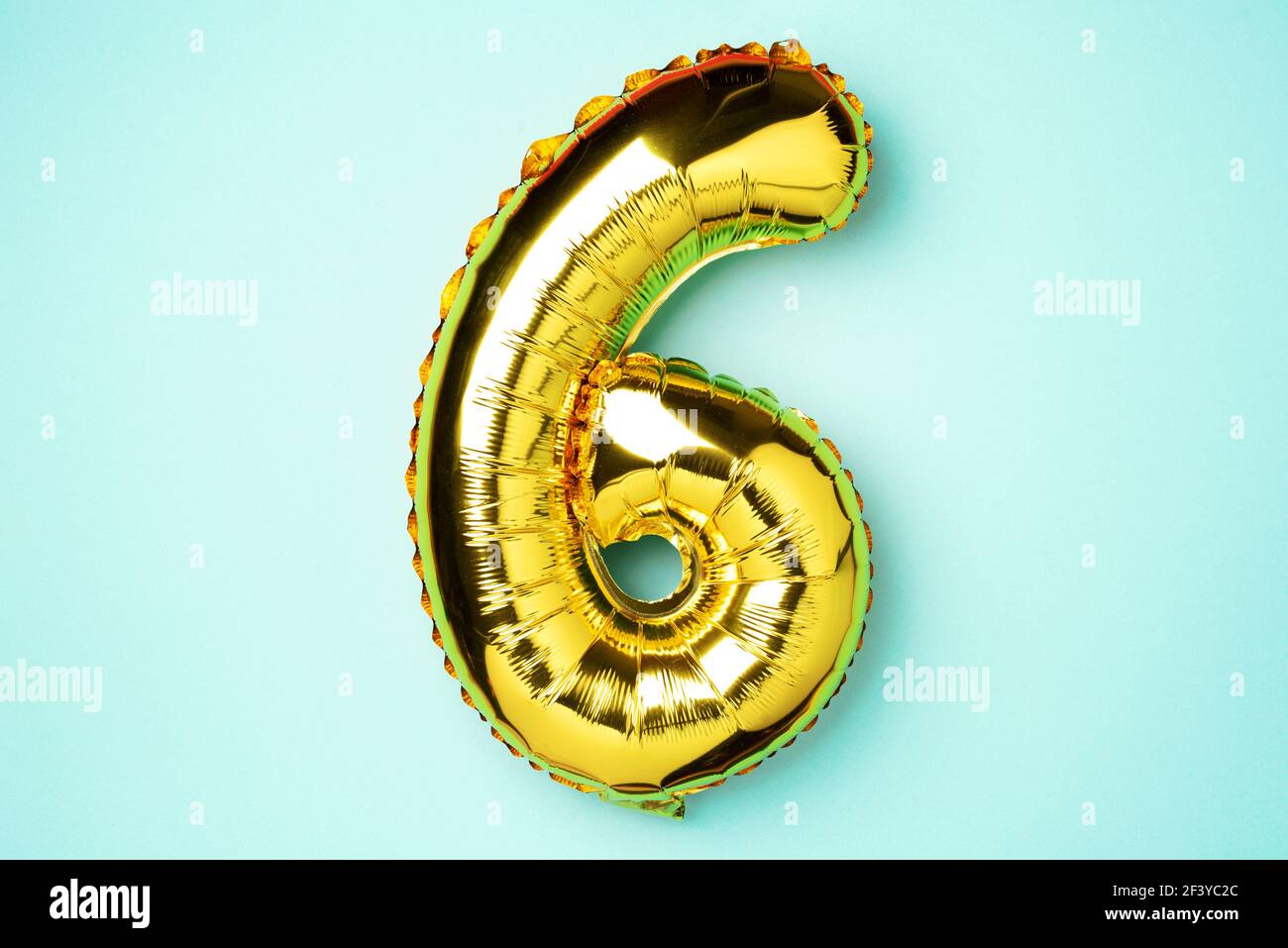 Creative layout. Golden foil balloon number and digit six 6. Birthday ...