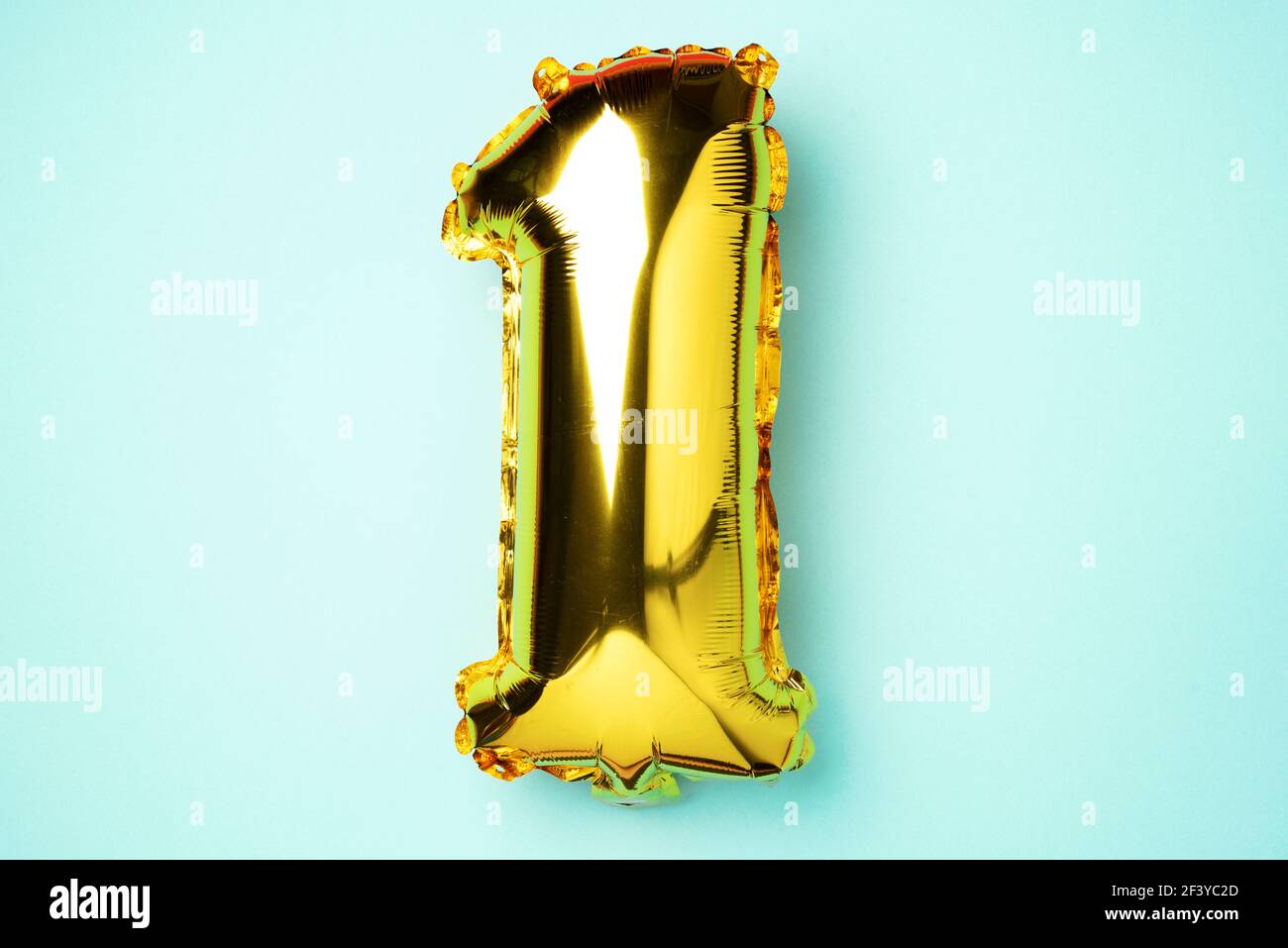 Creative layout. Golden foil balloon number and digit one 1. Birthday ...