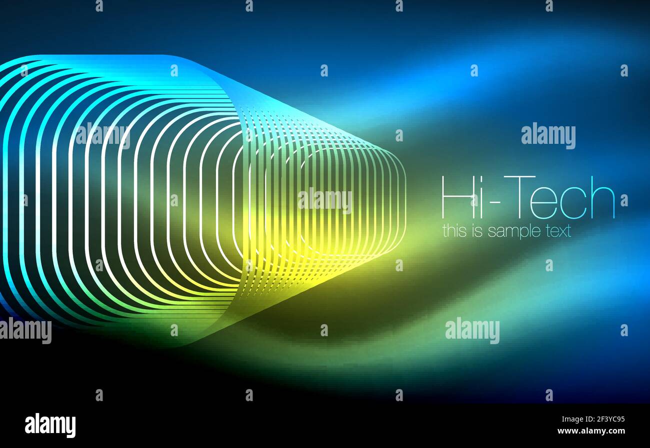 Glowing ellipses dark background, waves and swirl, neon light effect ...