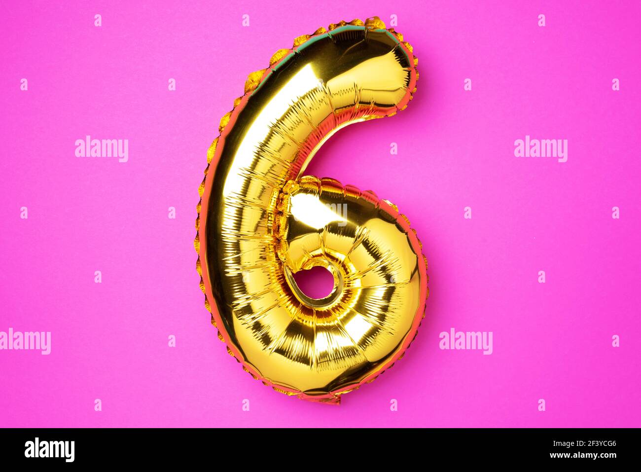 Creative layout. Golden foil balloon number and digit six 6. Birthday ...