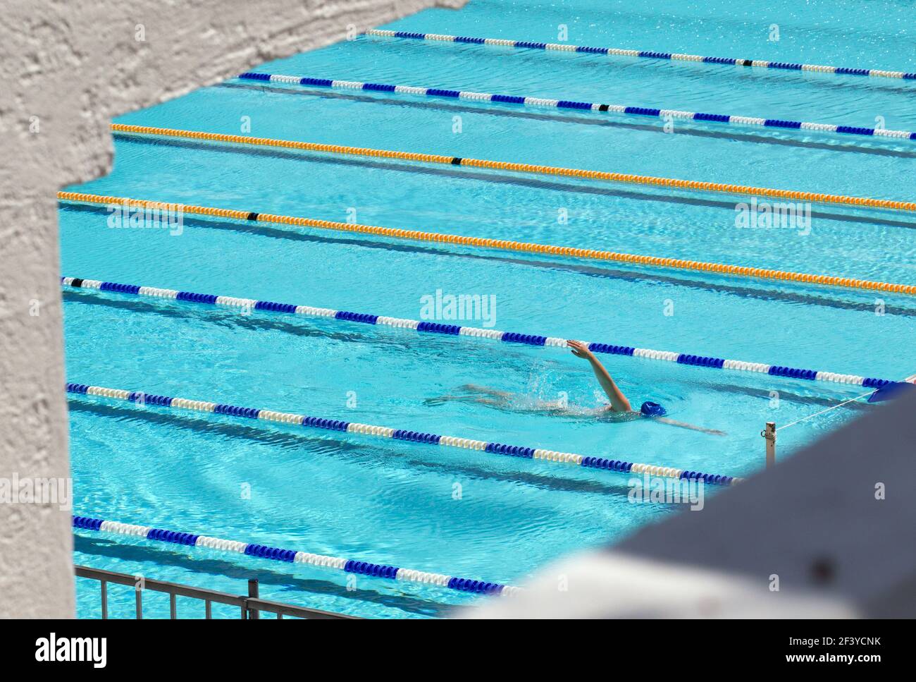 Swimmer in the outdoor pool Tinnerbäcksbadet, Tinnis, in central ...