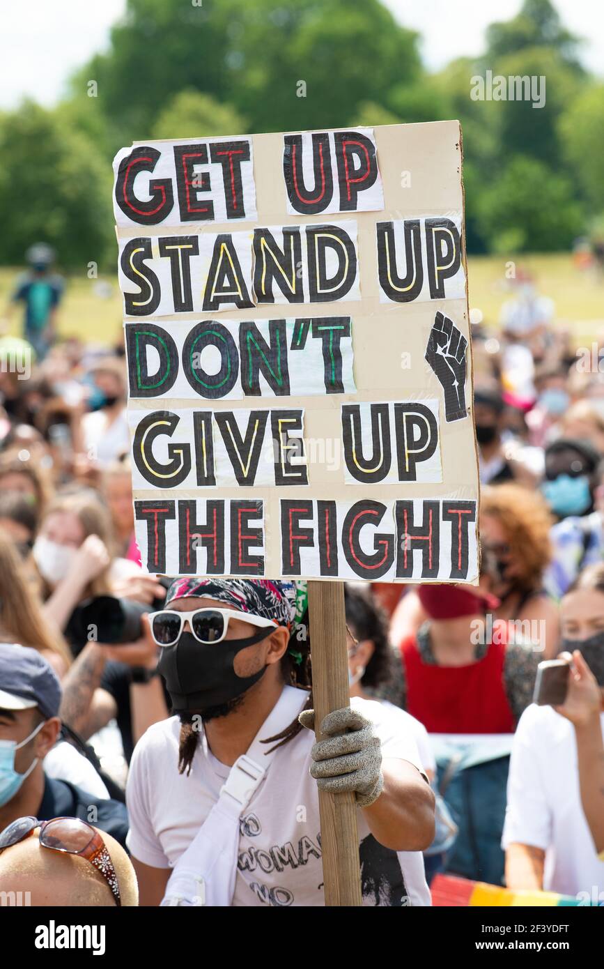 Anti-racism campaigner with sign, at the Black Lives Matter ...