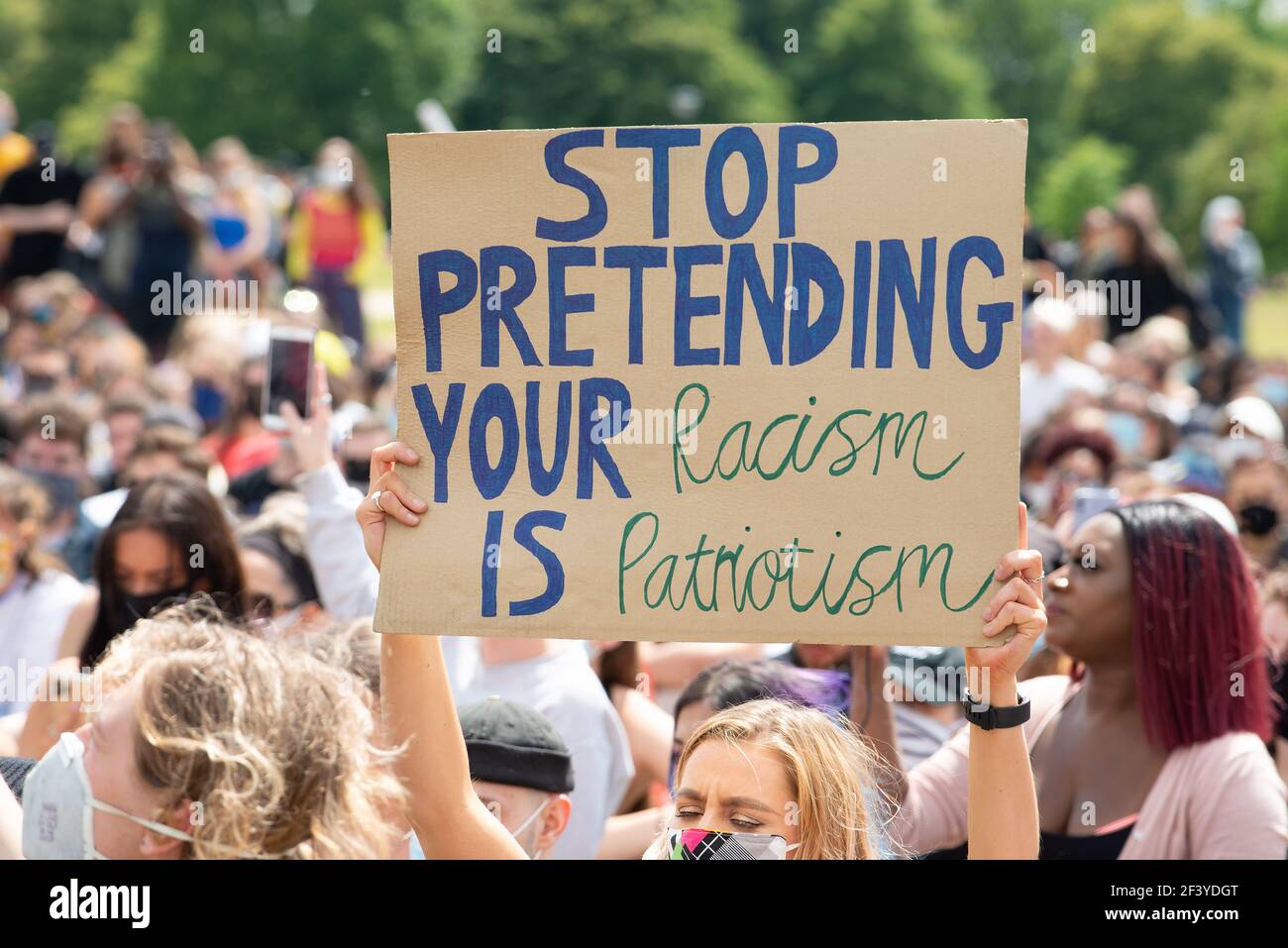 Anti-racism campaigner with sign, at the Black Lives Matter ...