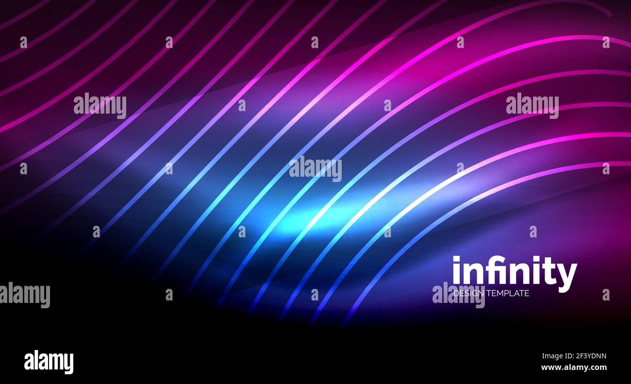 Abstract wave on dark background, shiny glowing neon digital background ...