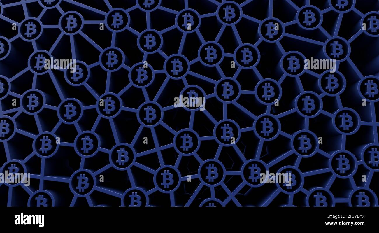 Bitcoin cryptocurrency symbol blockchain technology background. 3D ...