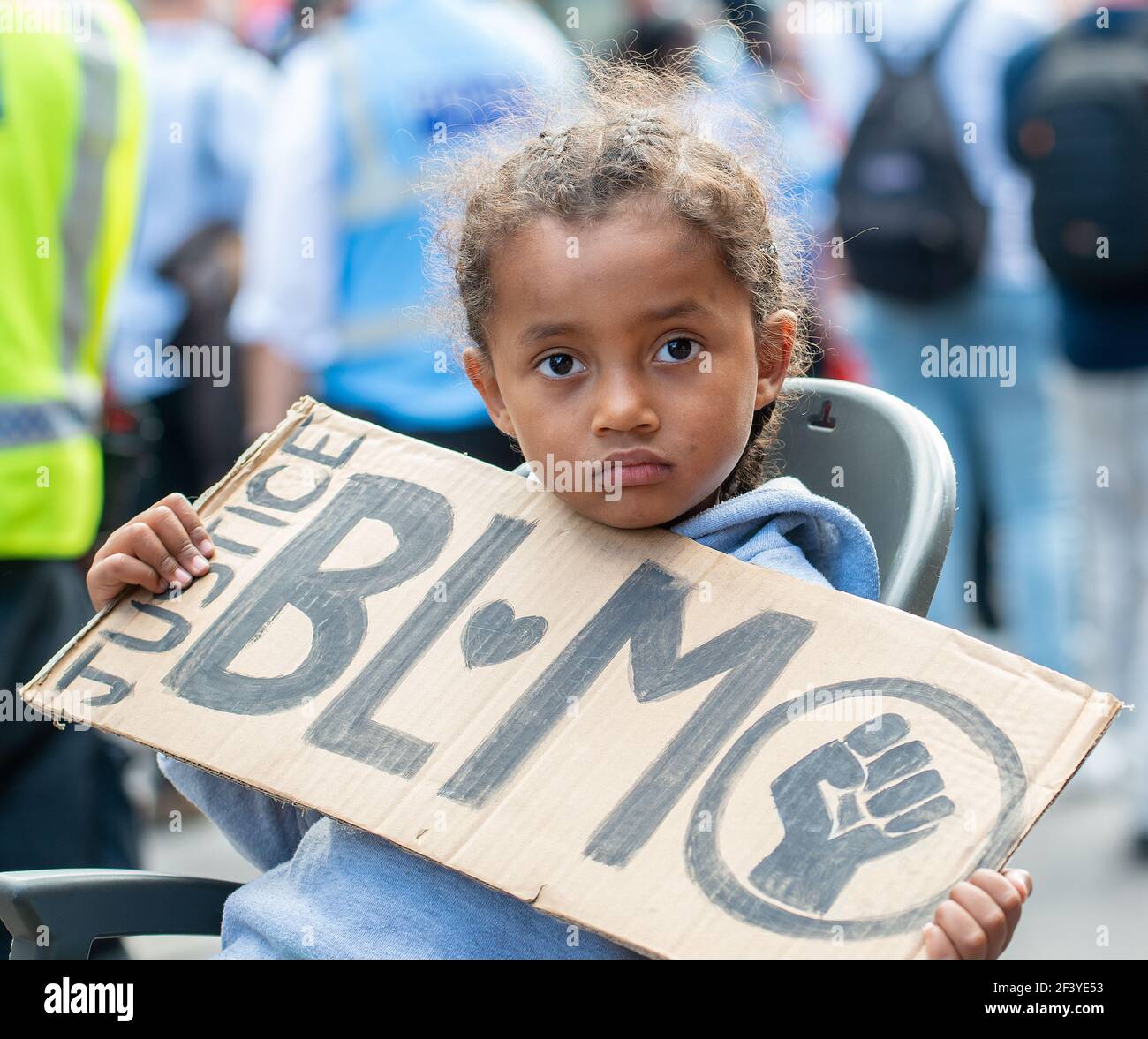 Child anti-racism campaigner with sign, at the Black Lives Matter ...