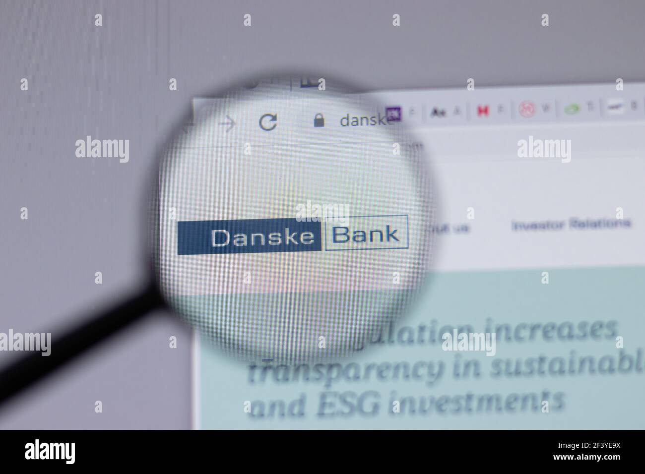 New York, USA - 18 March 2021: Danske Bank company logo icon on website ...