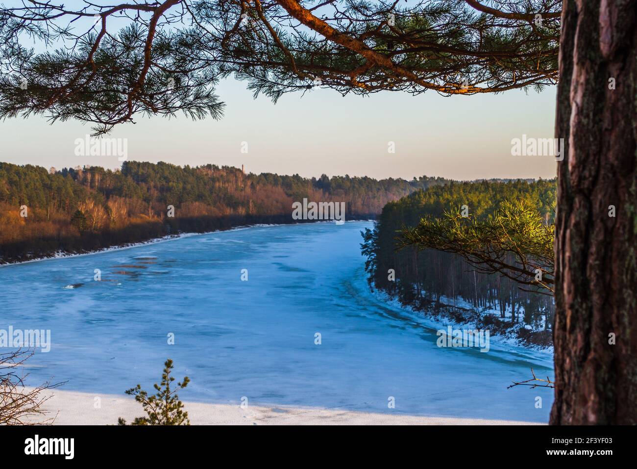 Beautiful Winter Landscape in the Frozen River Stock Photo - Alamy