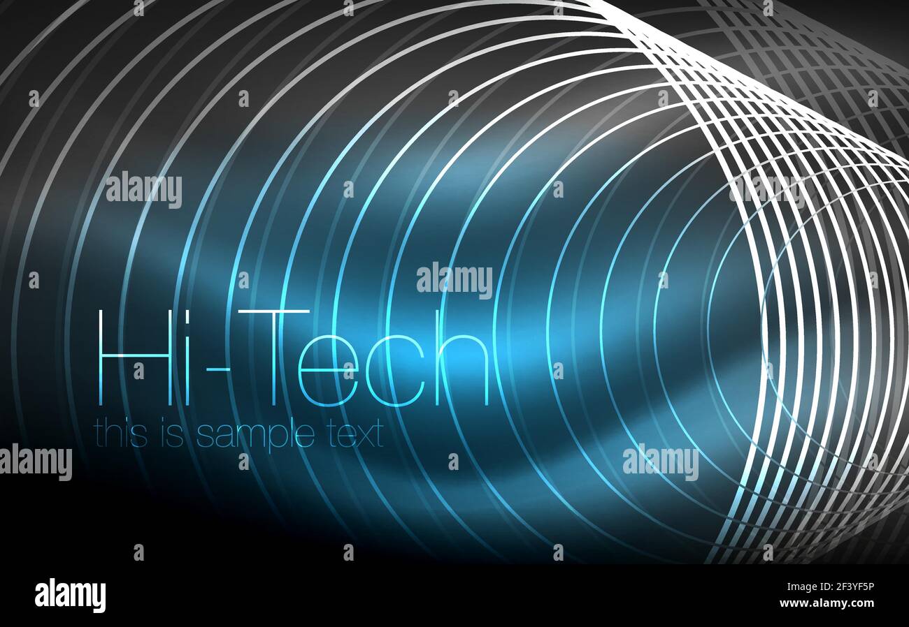 Circular glowing neon shapes, techno background. Abstract shiny ...