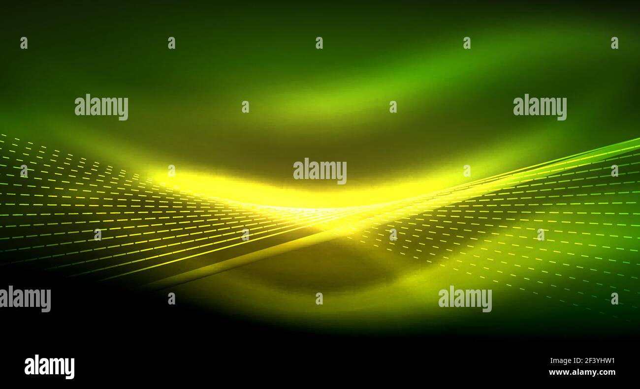 Smooth light effect, straight lines on glowing shiny neon dark ...