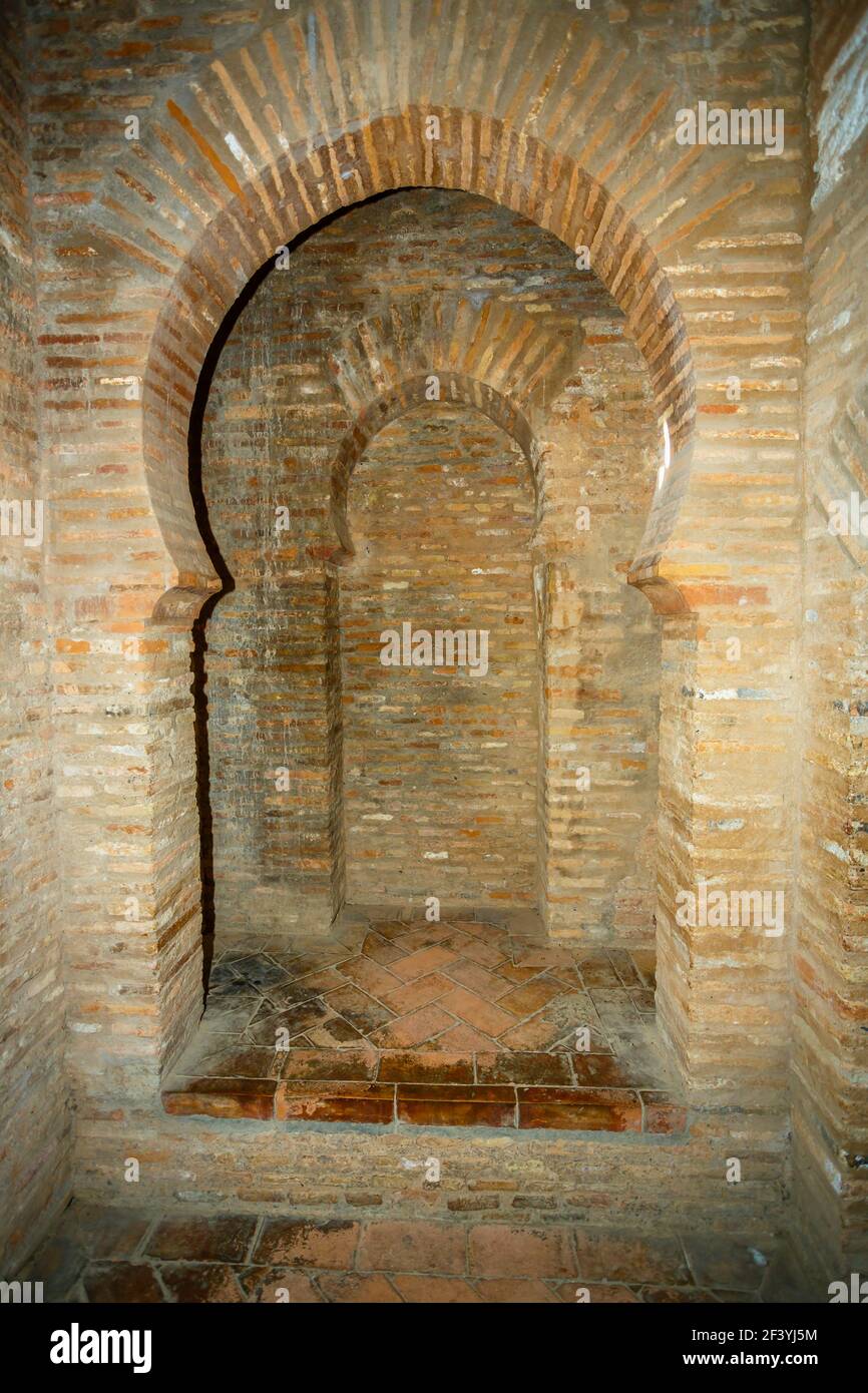 Interior brickwork and arches of the ancient Mosque Baths, used as a ...