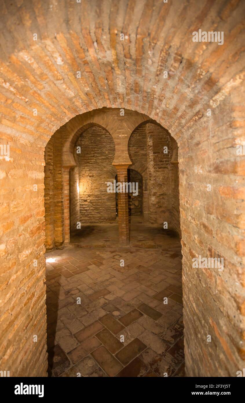 Interior brickwork and arches of the ancient Mosque Baths, used as a ...