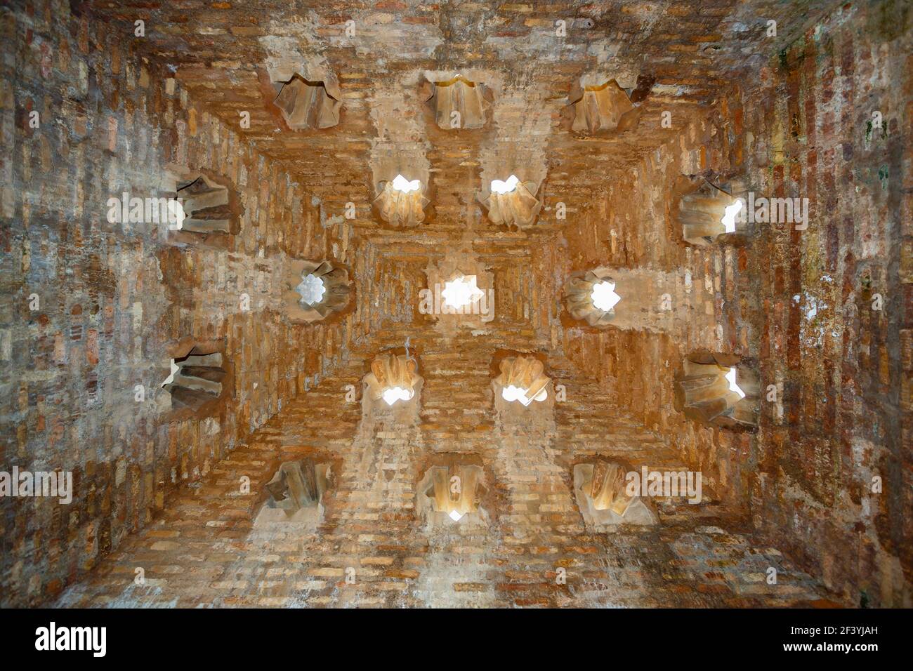 Interior star shaped ceiling lights of the ancient Mosque Baths, used ...