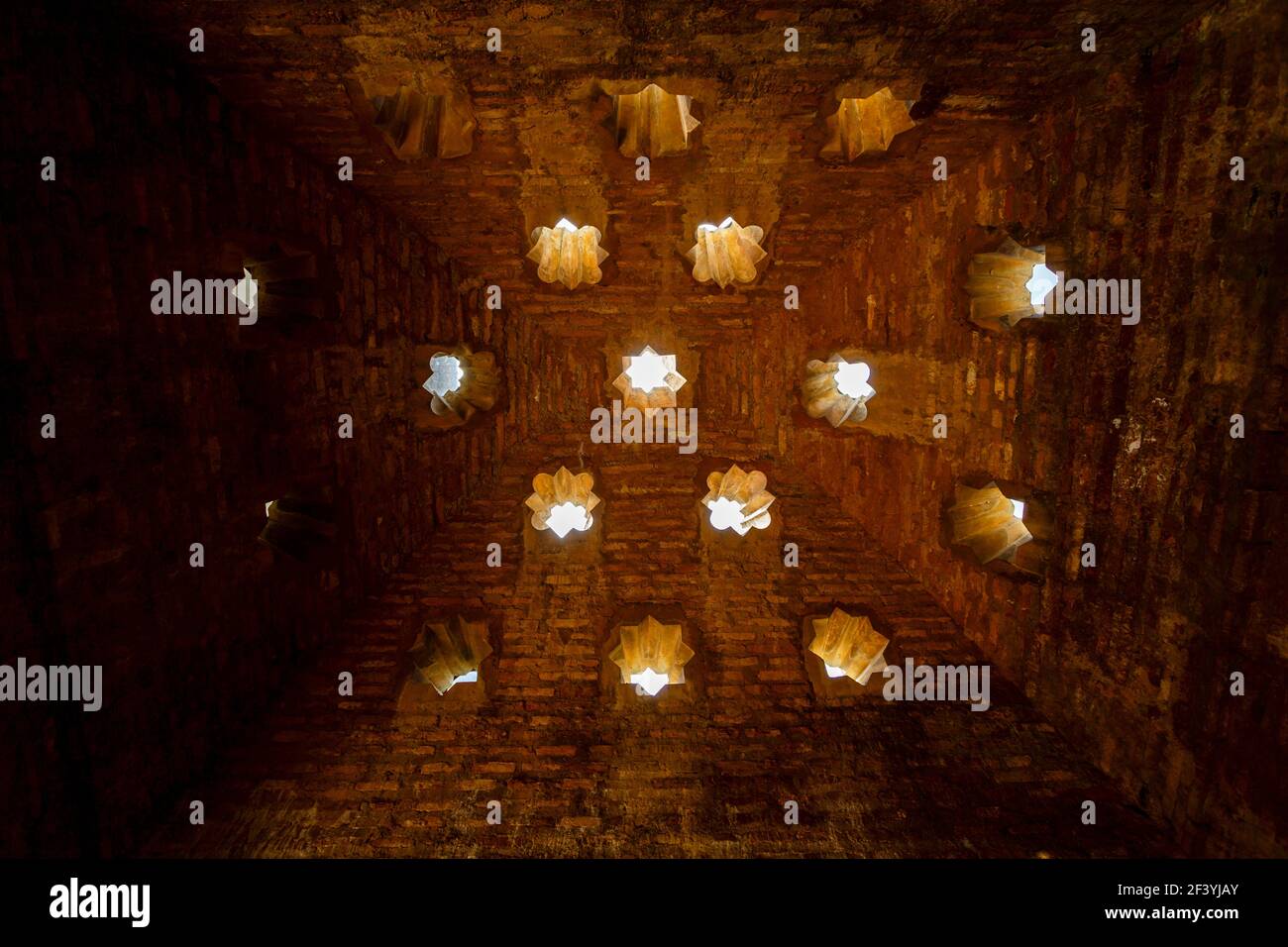 Interior star shaped ceiling lights of the ancient Mosque Baths, used ...