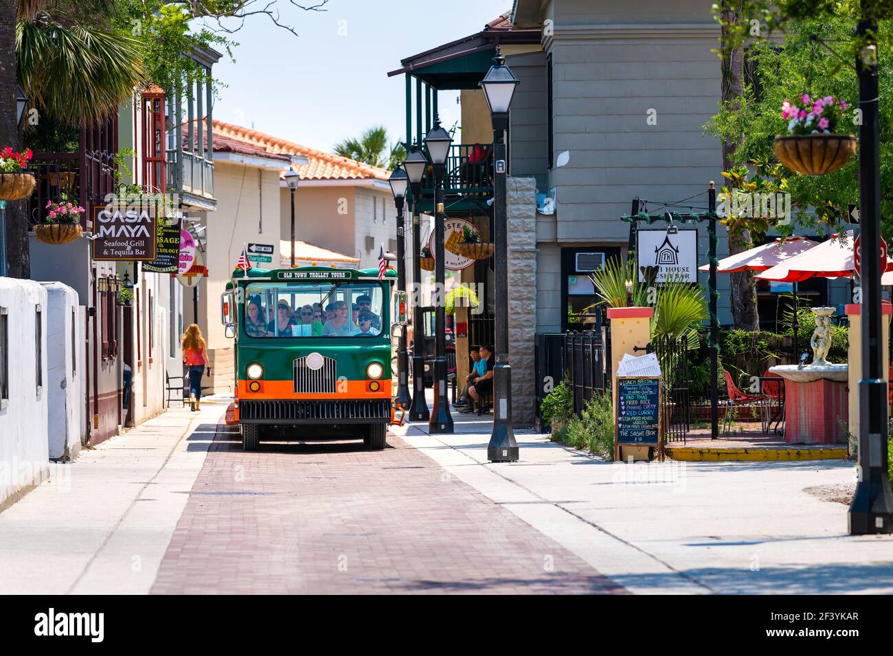 St. Augustine, USA - May 10, 2018: Old town guided trolley tram tour ...