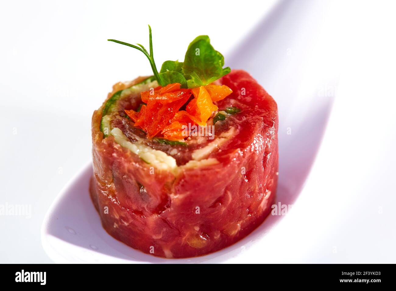 Italian Beef Gourmet Tartare with vegetables. Shallow dof Stock Photo ...