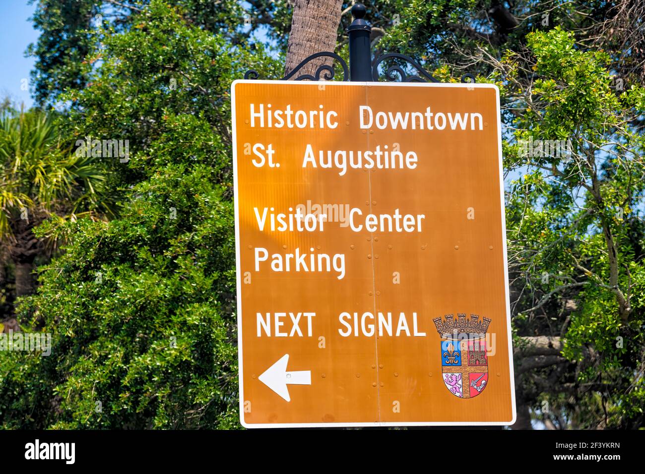 St. Augustine, USA - May 10, 2018: Direction road traffic sign to ...