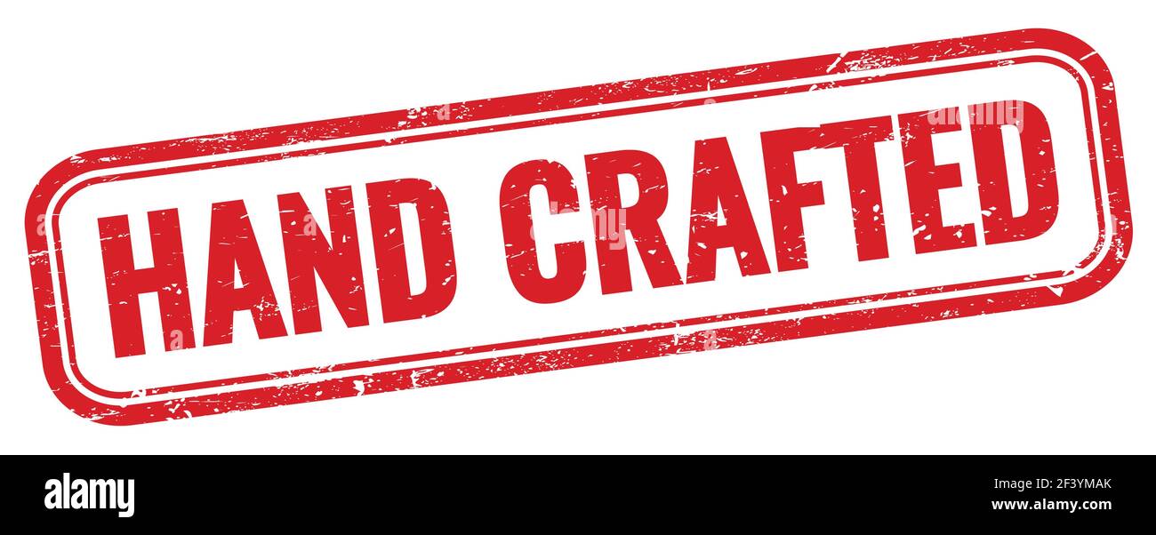 HAND CRAFTED text on red grungy rectangle stamp Stock Photo - Alamy