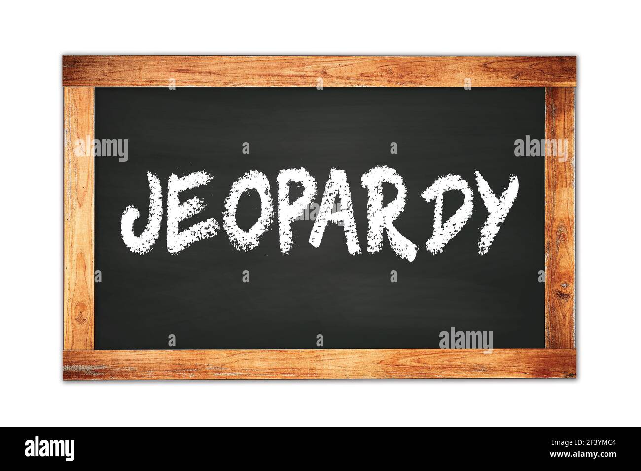 JEOPARDY text written on black wooden frame school blackboard Stock ...