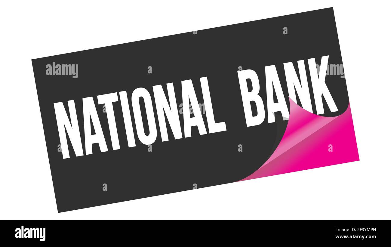 NATIONAL BANK text written on black pink sticker stamp Stock Photo - Alamy