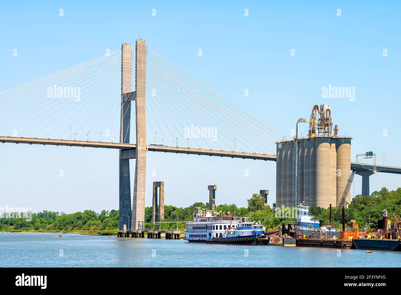 Savannah, USA - May 11, 2018: Savannah river waterfront with Georgia ...