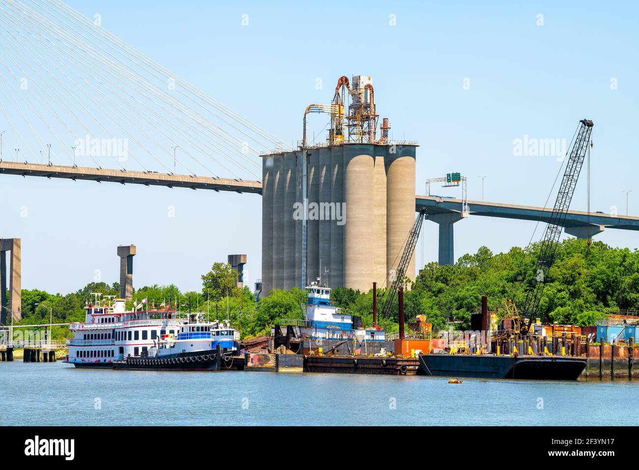 Savannah, USA - May 11, 2018: Savannah river waterfront with Georgia ...