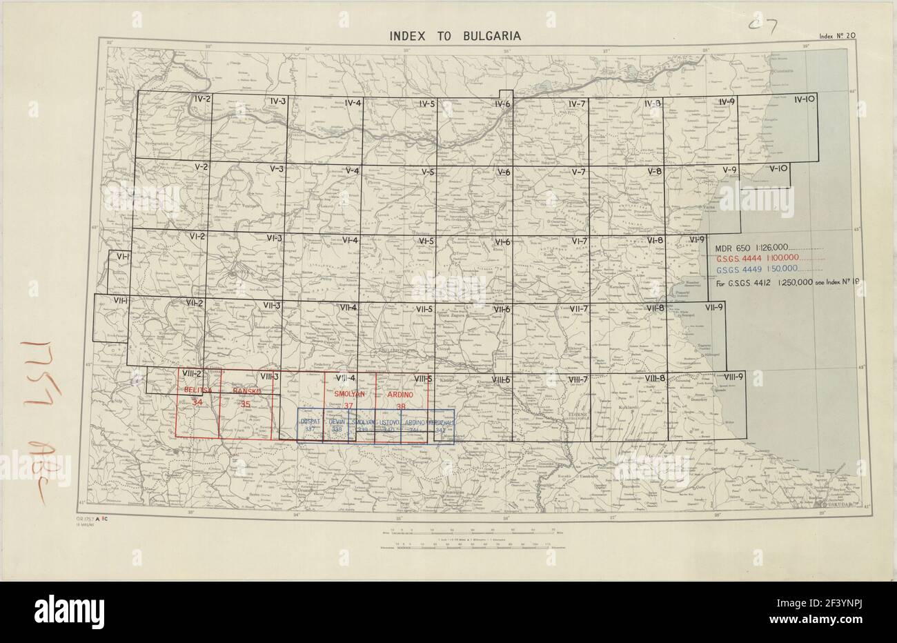 BULGARIA INDEX SHEETS MAP 1945 Stock Photo - Alamy