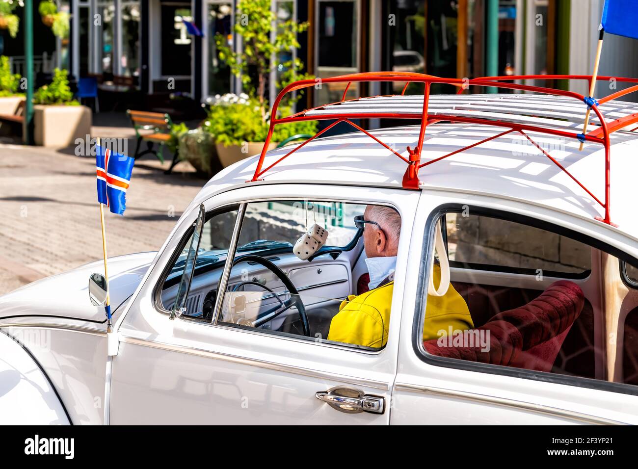 Akureyri, Iceland - June 17, 2018: City street road with man in vintage ...