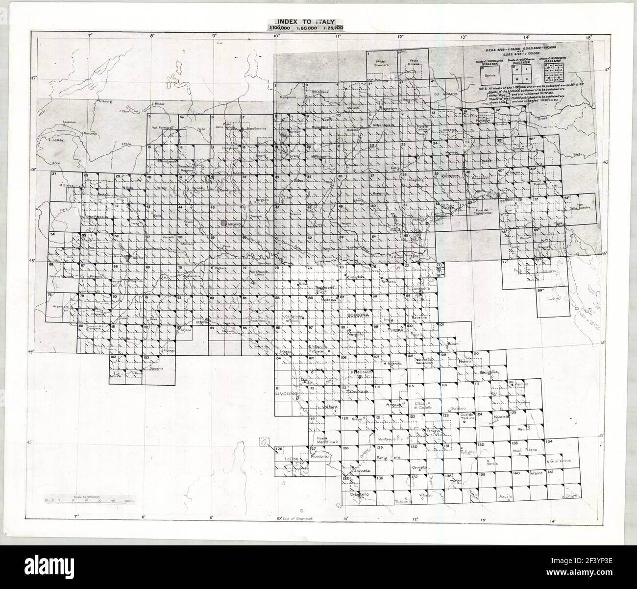 Italy INDEX SHEETS map 1950s Stock Photo - Alamy