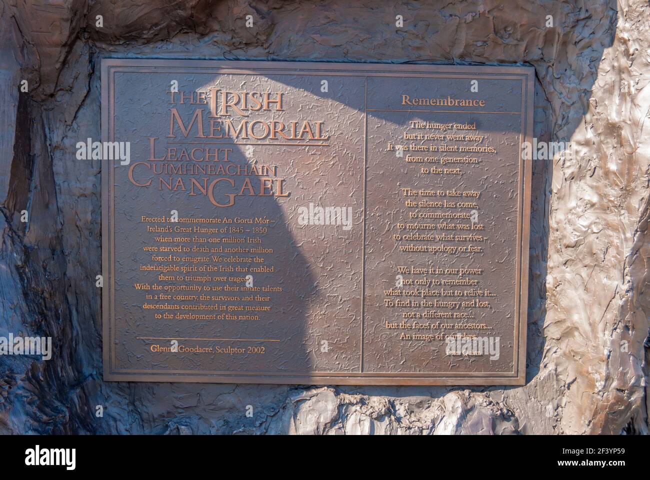 The Irish Memorial in I-95 Park commemorating The Irish immigrants ...