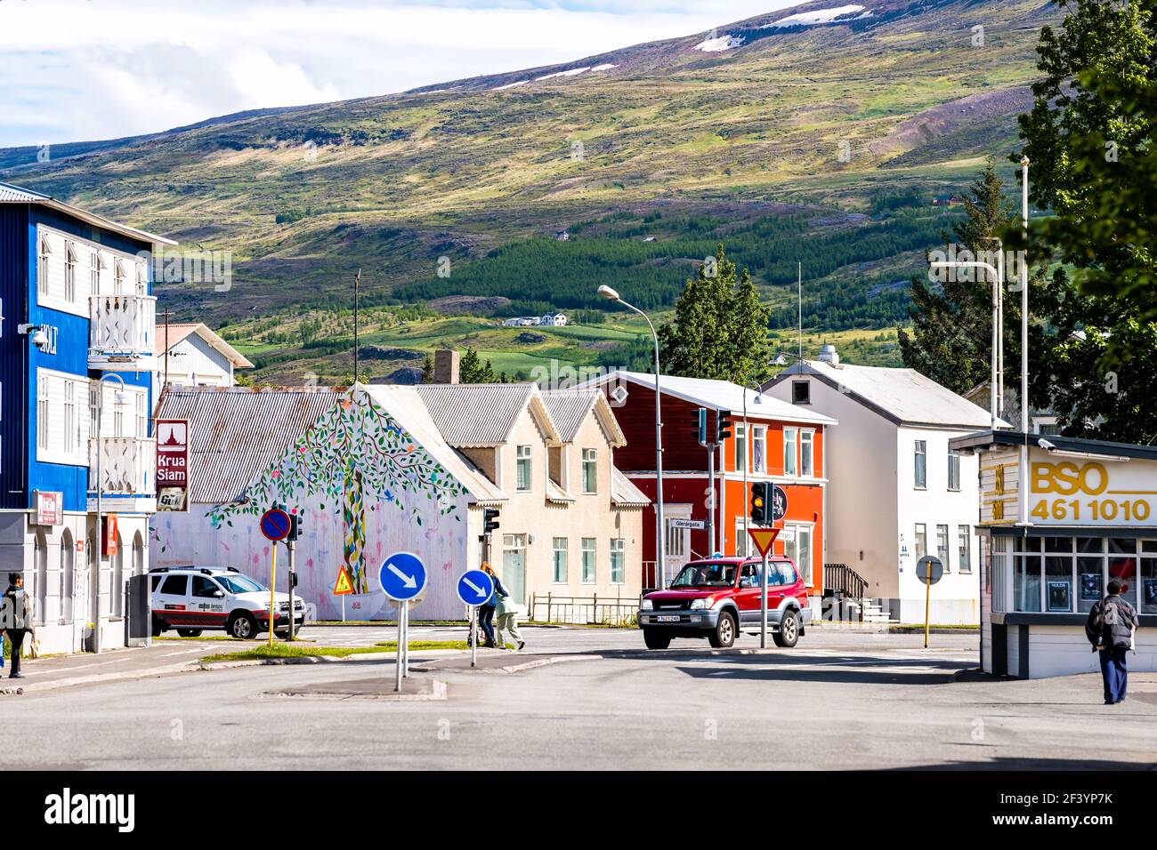 Akureyri, Iceland - June 17, 2018: Cityscape view of small town city ...
