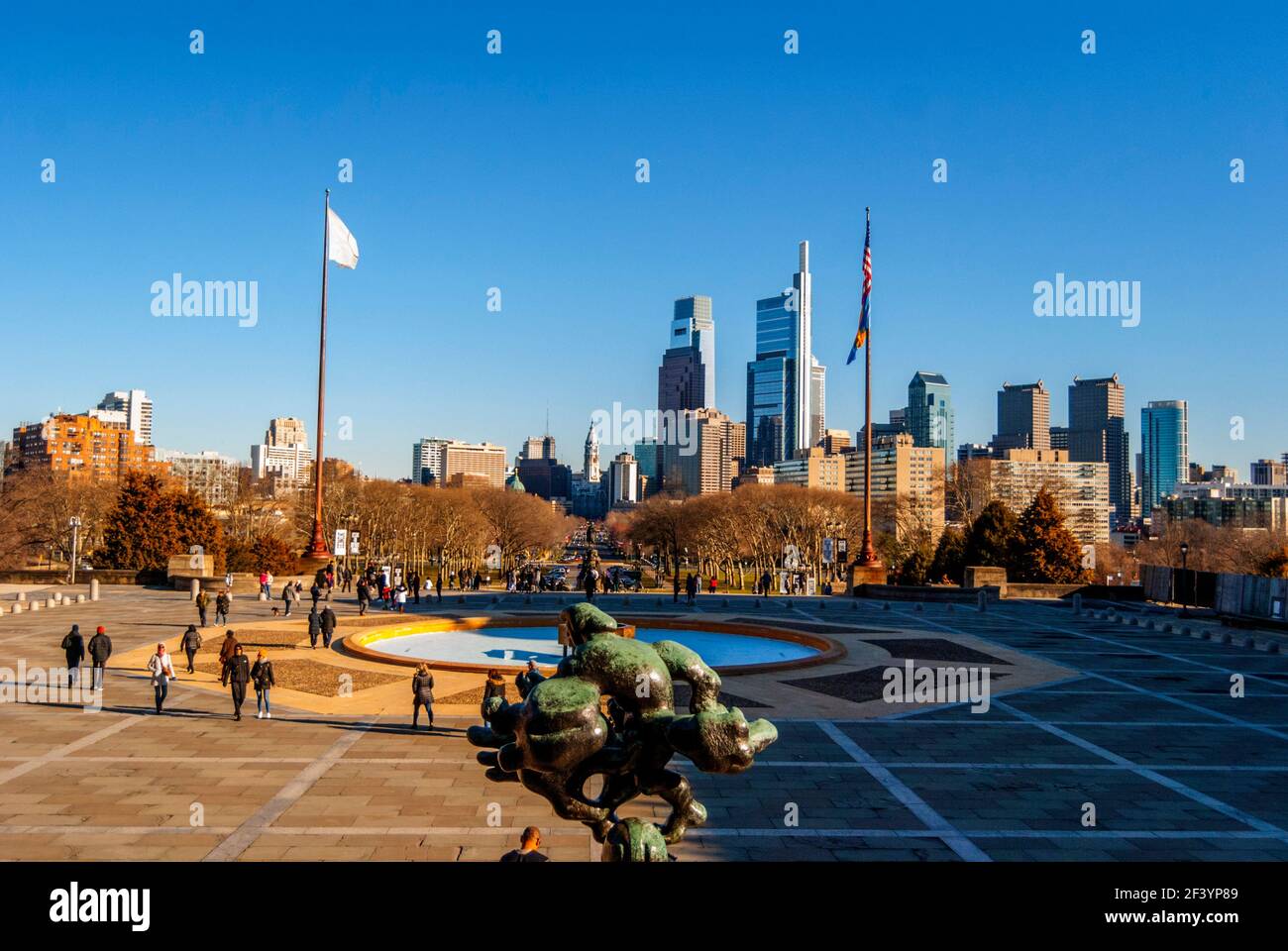 City skyline of Philadelphia, Pennsylvania. From the steps in front of ...