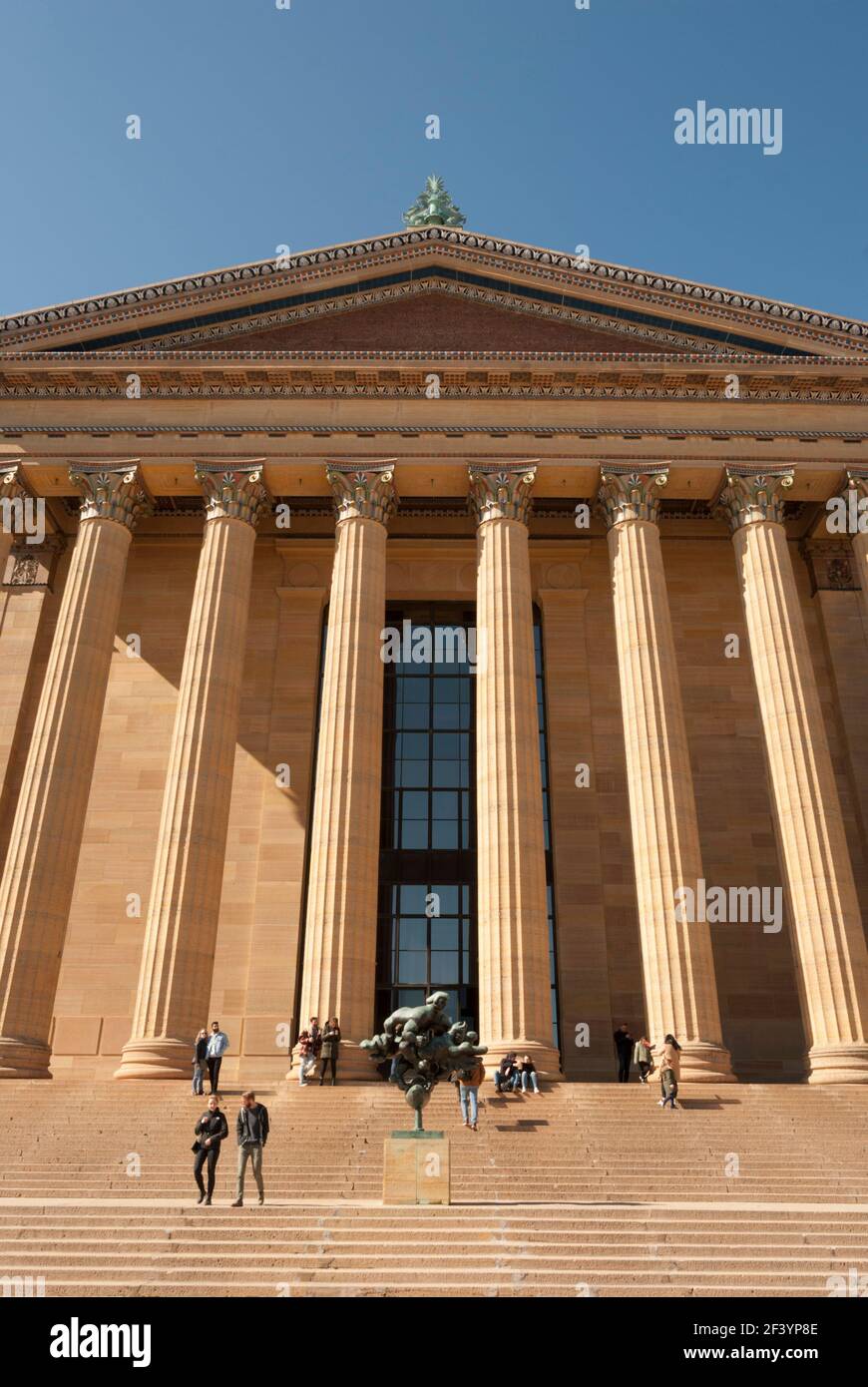 Looking up at the front entrance of the Philadelphia museum of Art ...